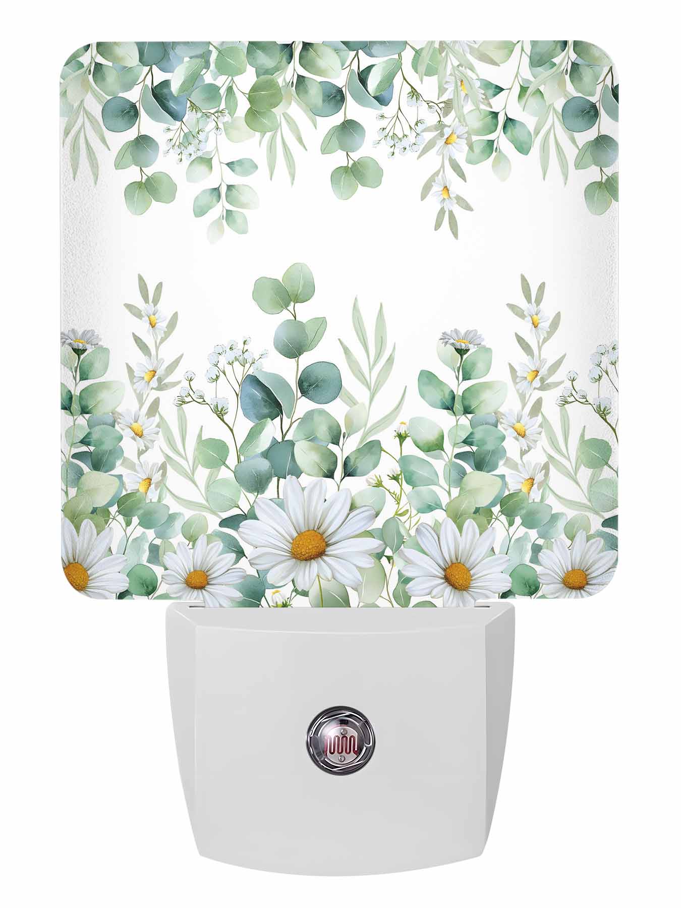 Plug-in Night Light,Watercolor Blossom Daisy Leaves Wall LED Lamp with ...