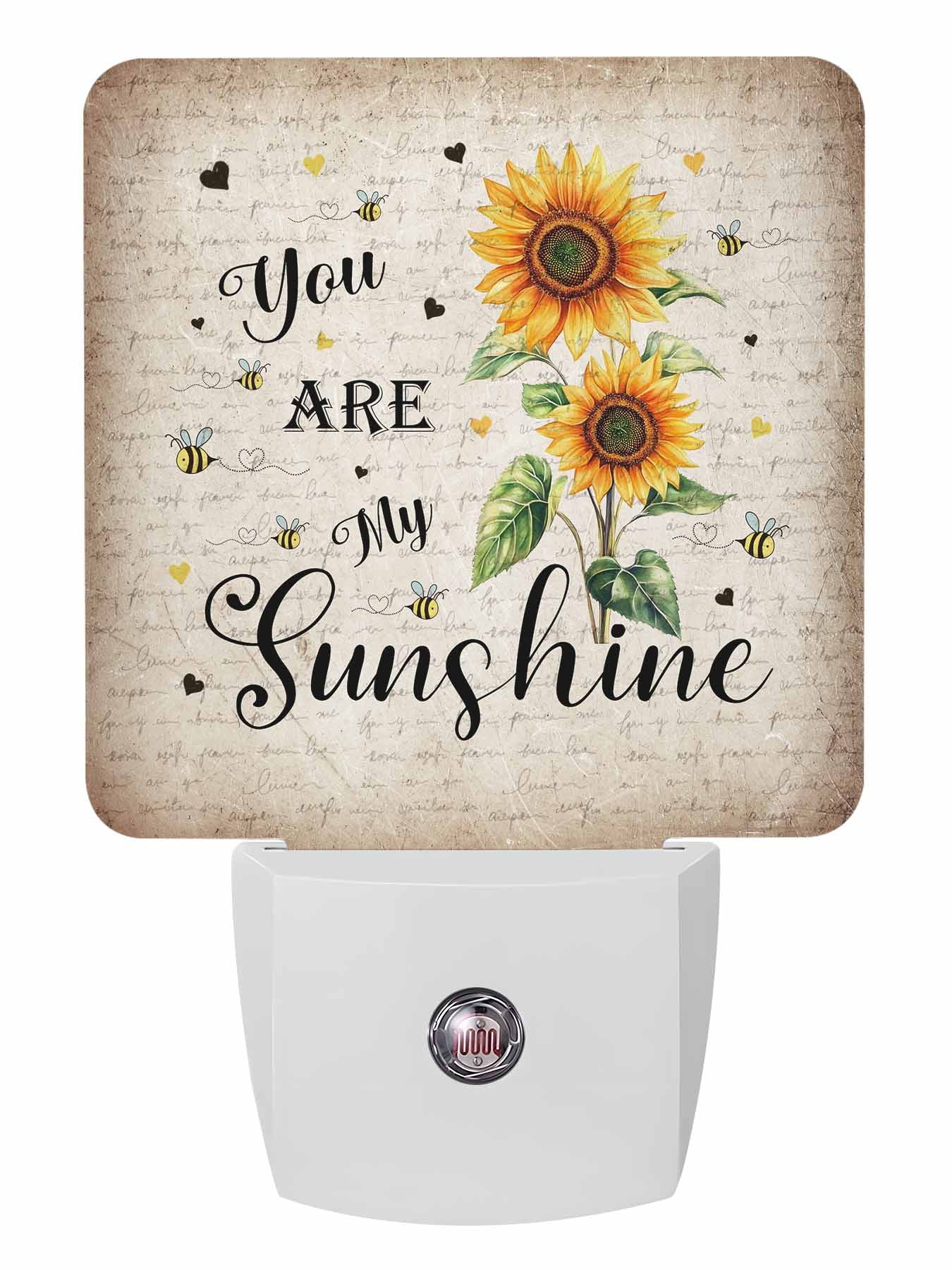 Plug-in Night Light,Watercolor Farm Sunflower Bee Heart Wall LED Lamp ...