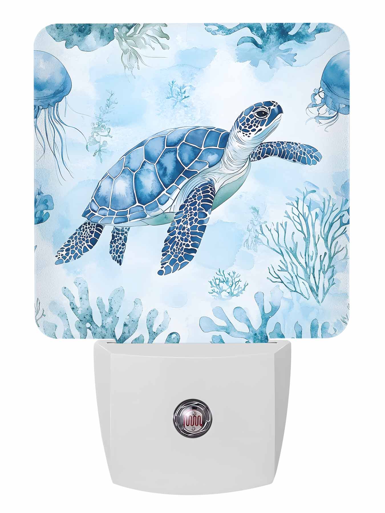 Plug-in Night Light,Watercolor Ocean Sea Turtle Wall LED Lamp with ...