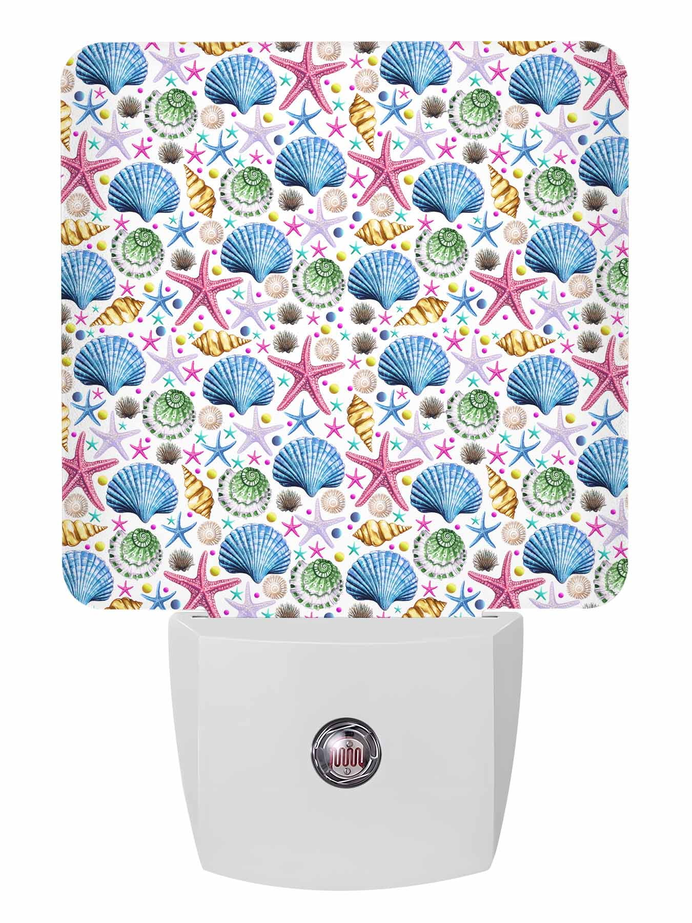Plug-in Night Light,Watercolor Ocean Shell Starfish Conch Wall LED Lamp ...