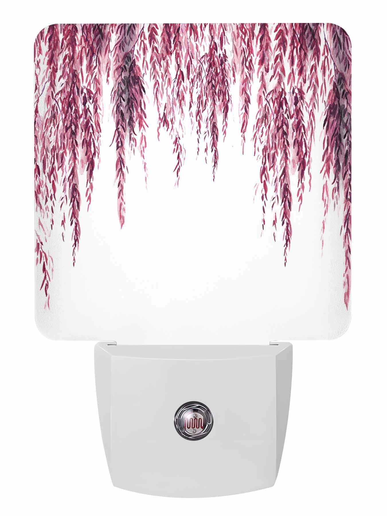 Plug-in Night Light,Watercolor Red Willow Leaf Wall LED Lamp with ...