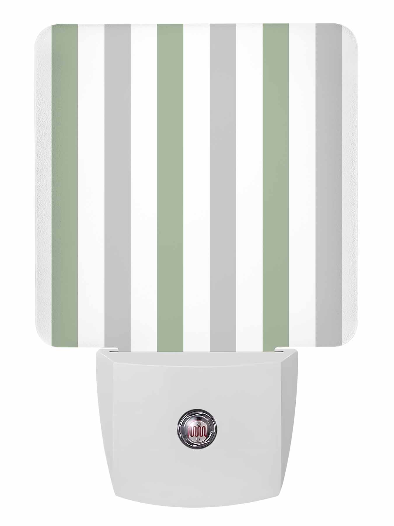 Plug-in Night Light,Watercolor Sage Green Grey Stripes Wall LED Lamp ...