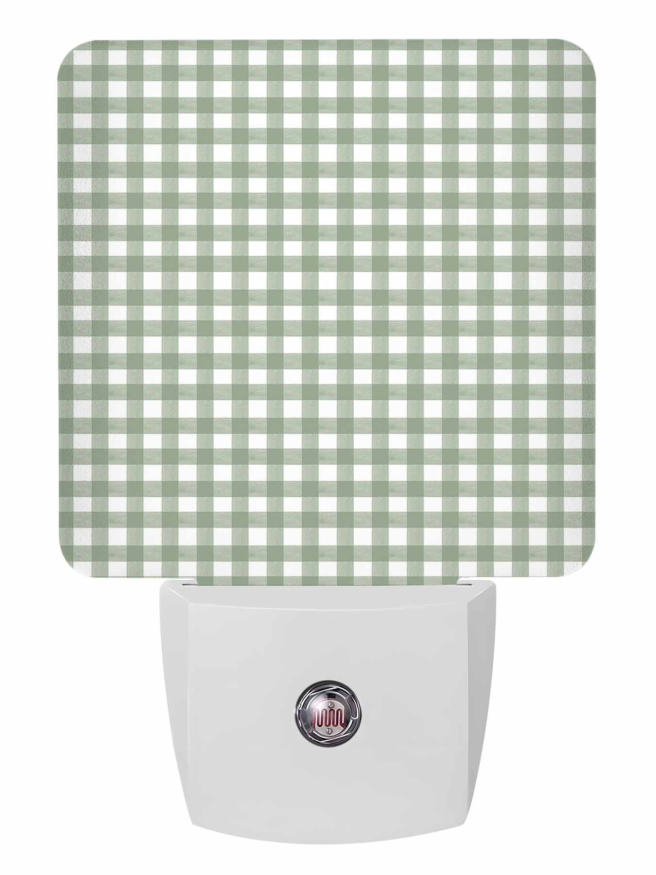 Plug-in Night Light,Watercolor Sage Green Lattice Checker Wall LED Lamp ...