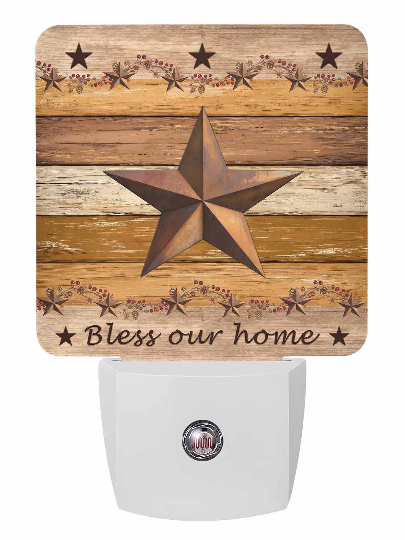 Plug-in Night Light,Yellow Brown Plank Western Star Wall LED Lamp with ...