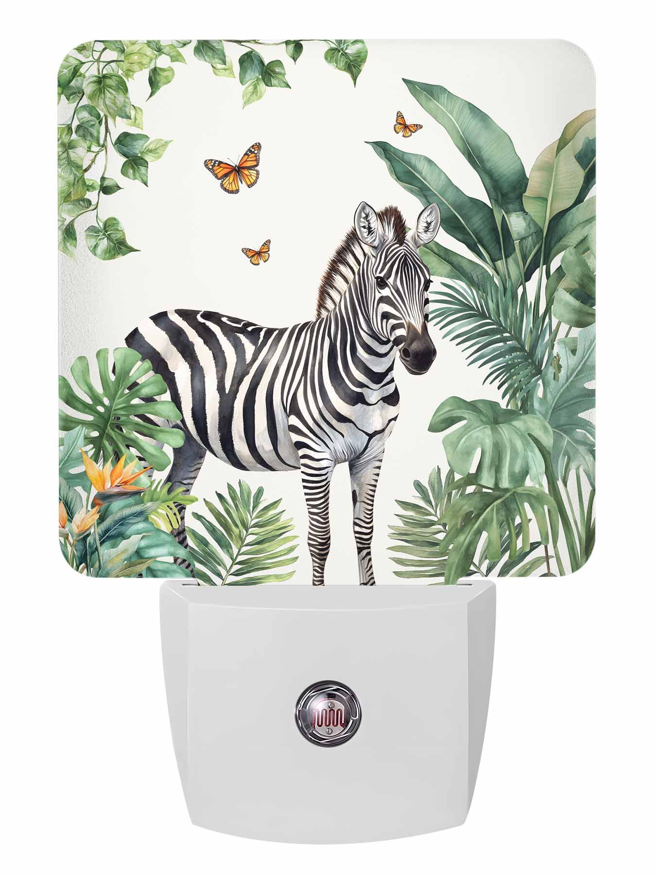 Plug-in Night Light,Zebra Tropical Leaves Jungle Wall LED Lamp with ...