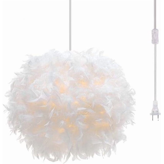 Plug in Pendant Light White Feather Chandelier with 14.8' Cord and On ...