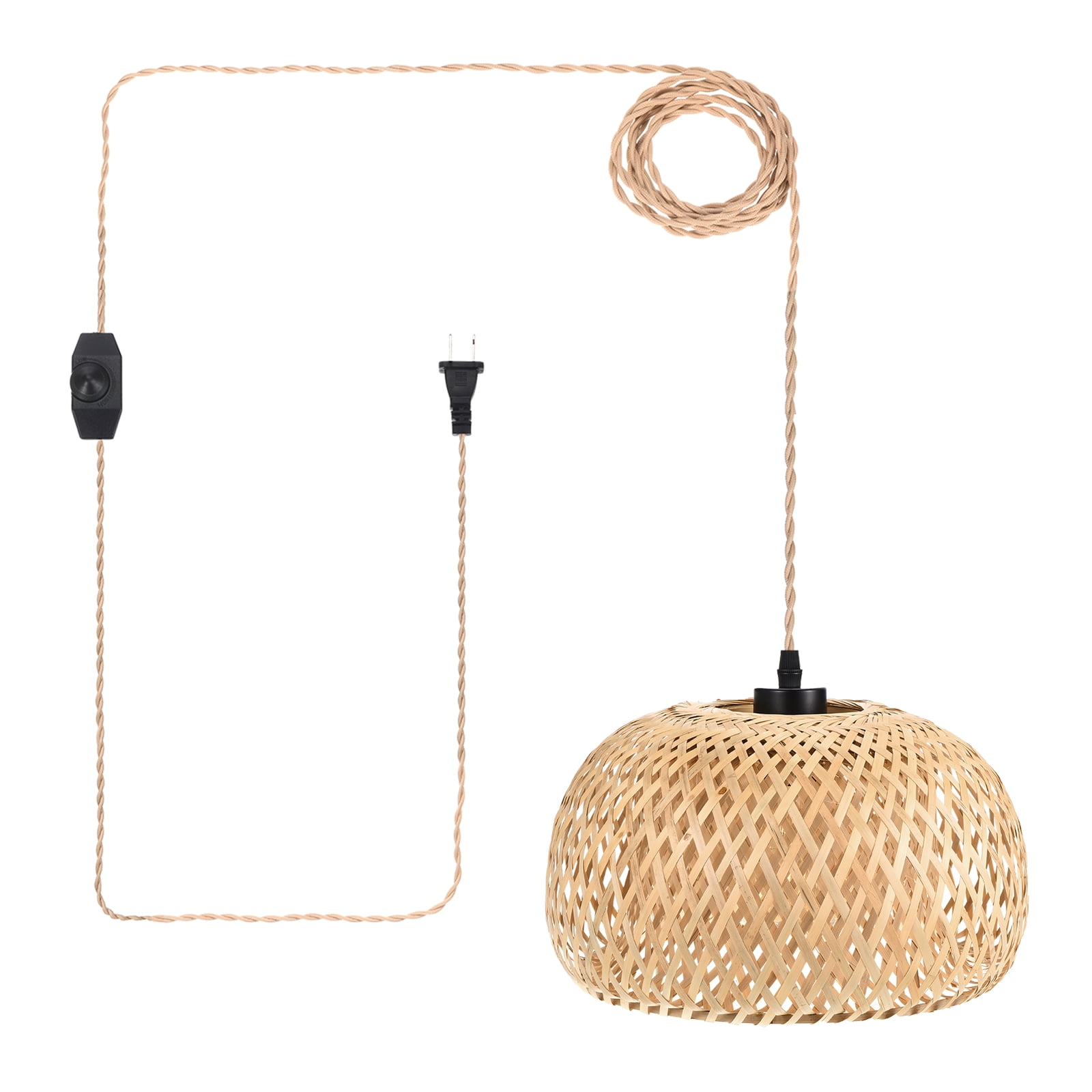 Plug in Pendant Light Woven Bamboo Lampshade with 15Ft Plug in Cord ...