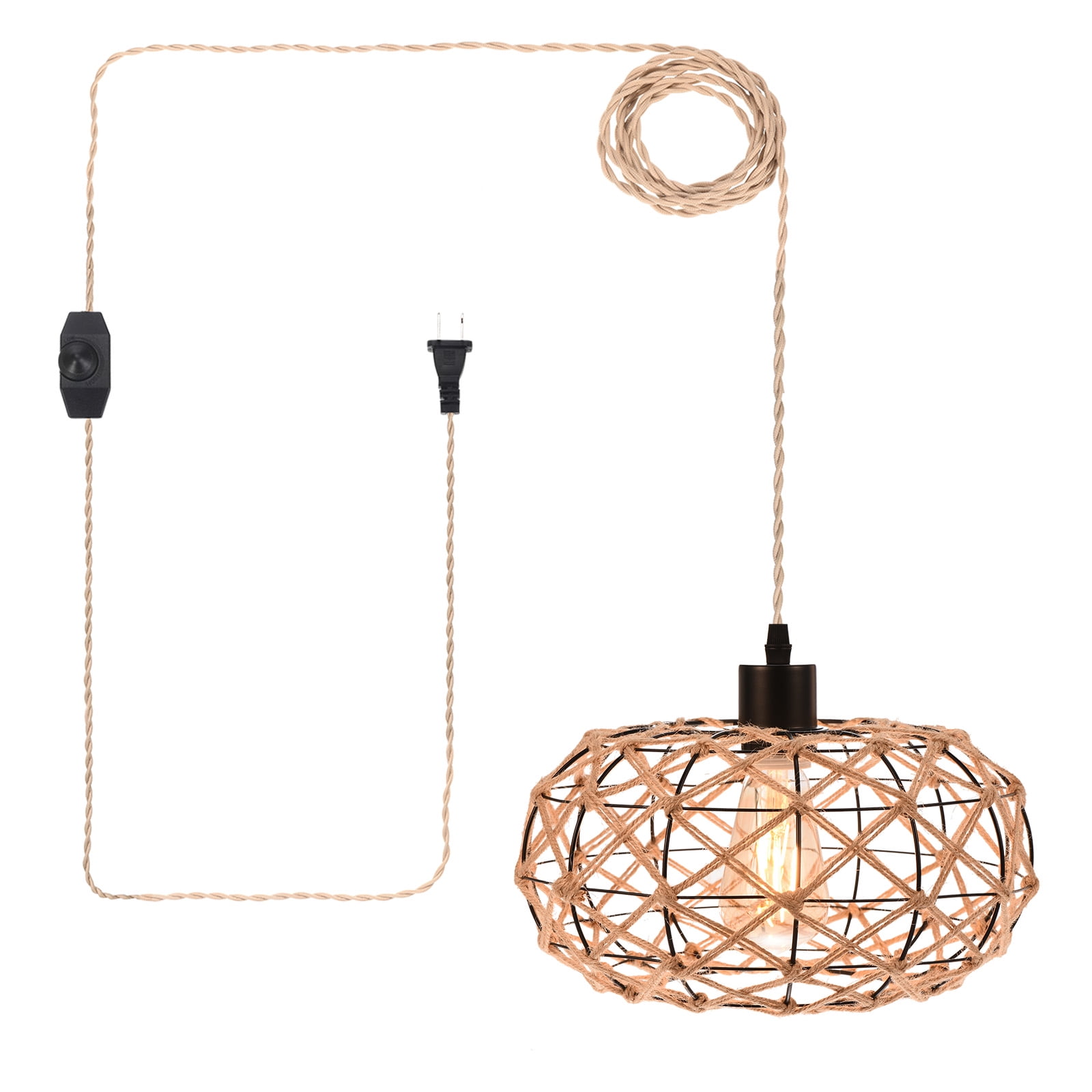 Plug in Pendant Light Woven Rattan Hanging Light with Dimmable On/Off ...