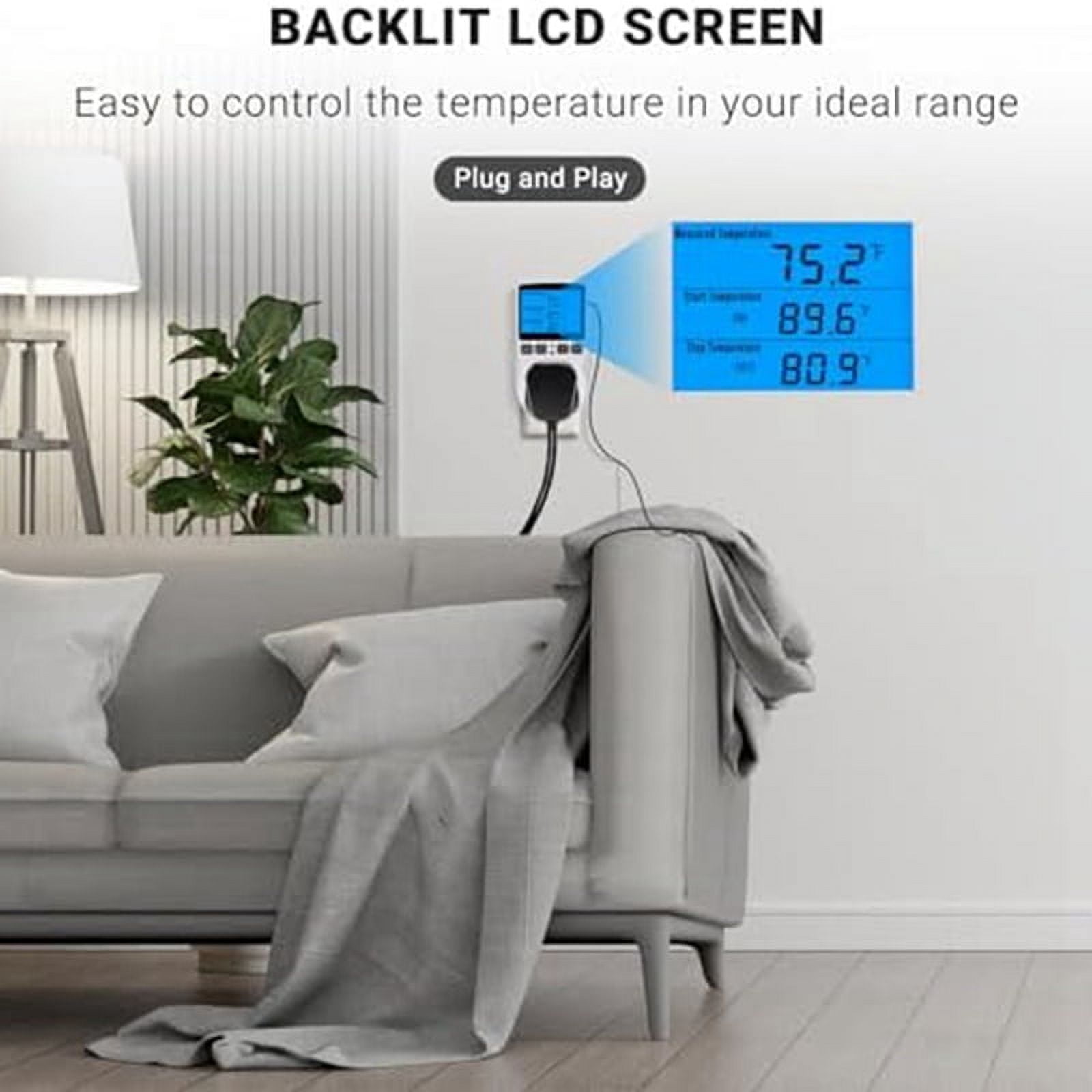 Plug-in Thermostat Temperature Controller Socket Heating Cooling ...