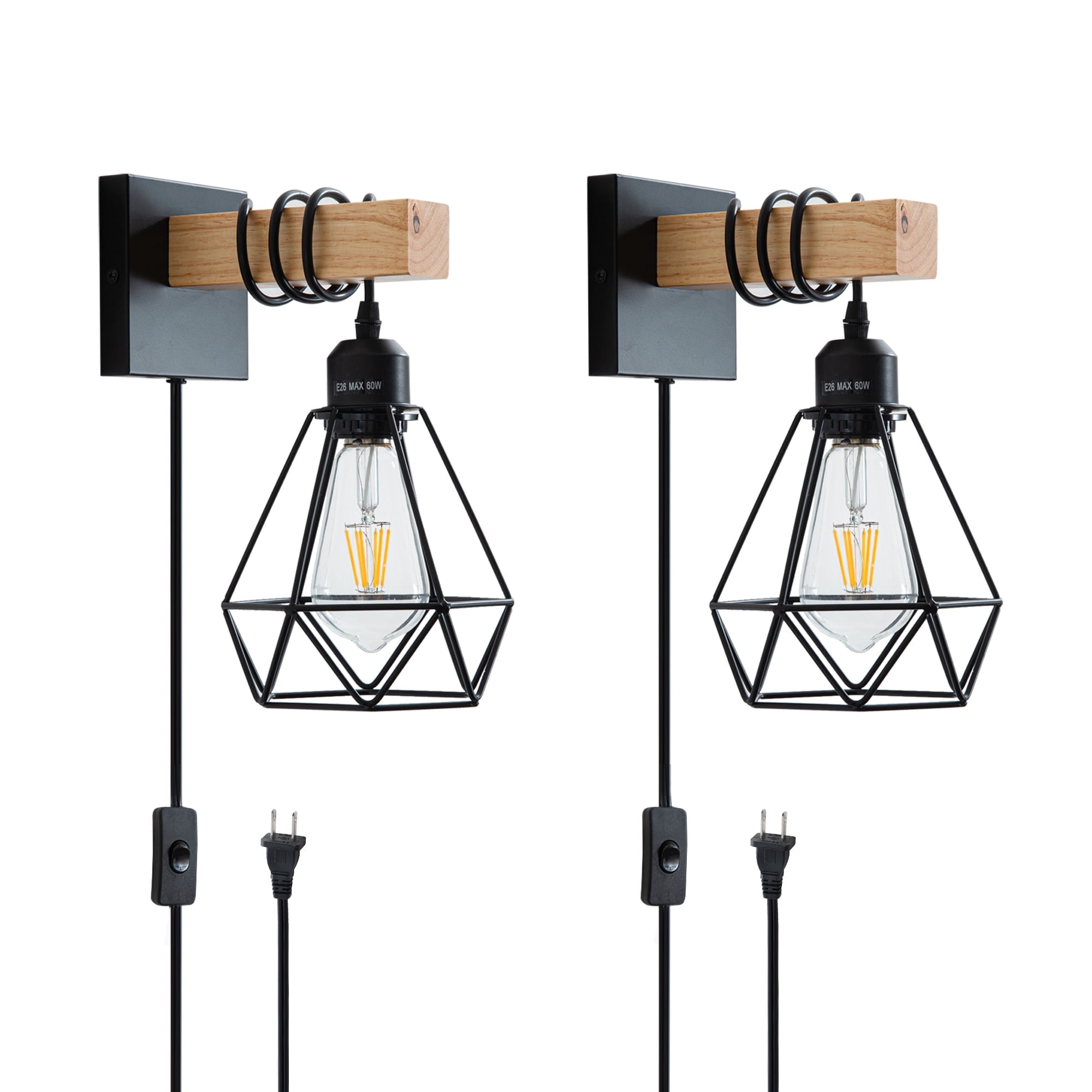 Black Electric Indoor Wall Sconces Set of 2, Hard Wired Mount ...