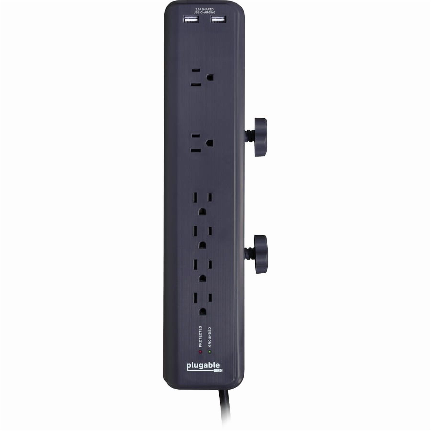 Plugable 6 AC Outlet Surge Protector with Clamp Mount for Workbench or ...