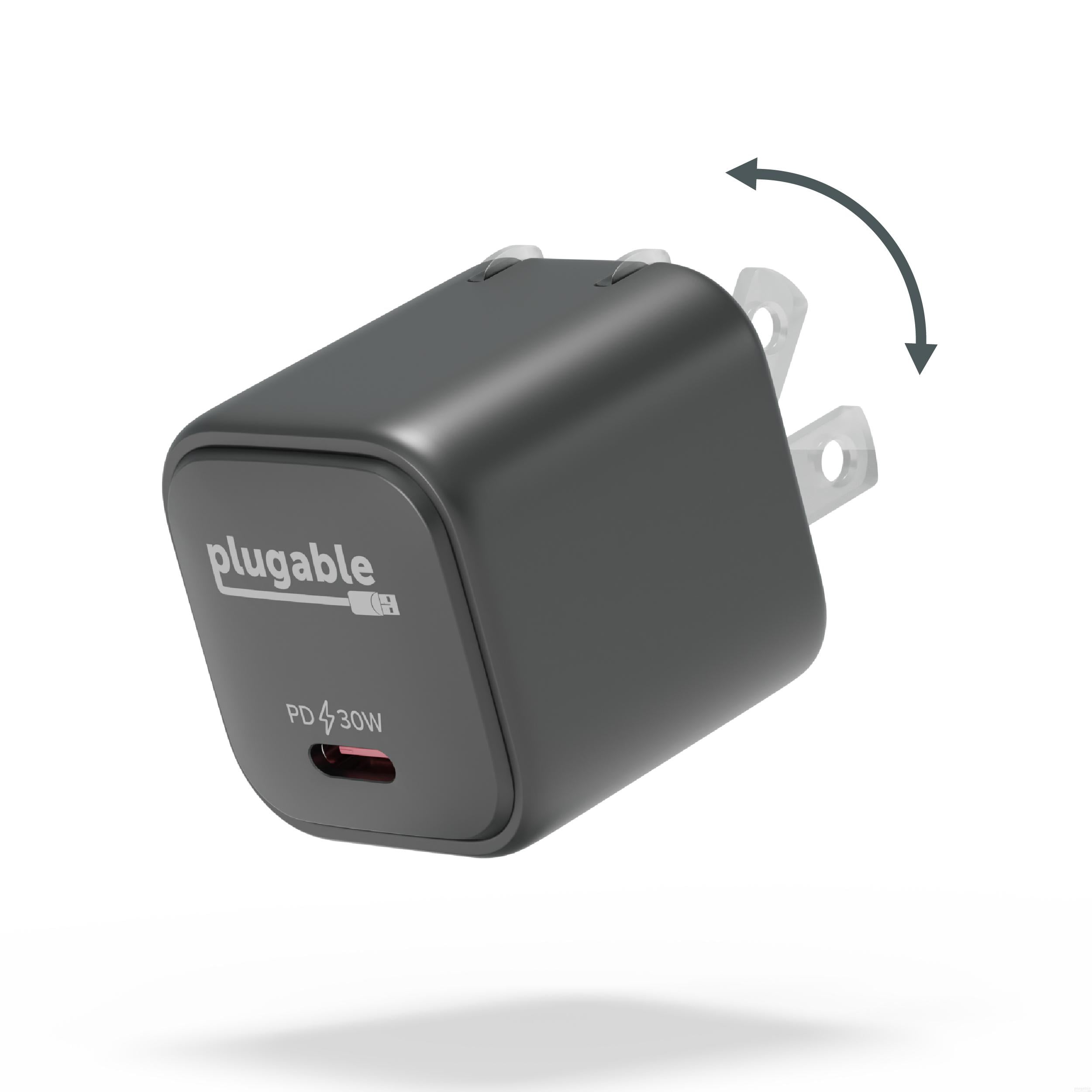 Plugable GaN USB C Charger Block, 30W Portable Charger, Foldable Prongs ...
