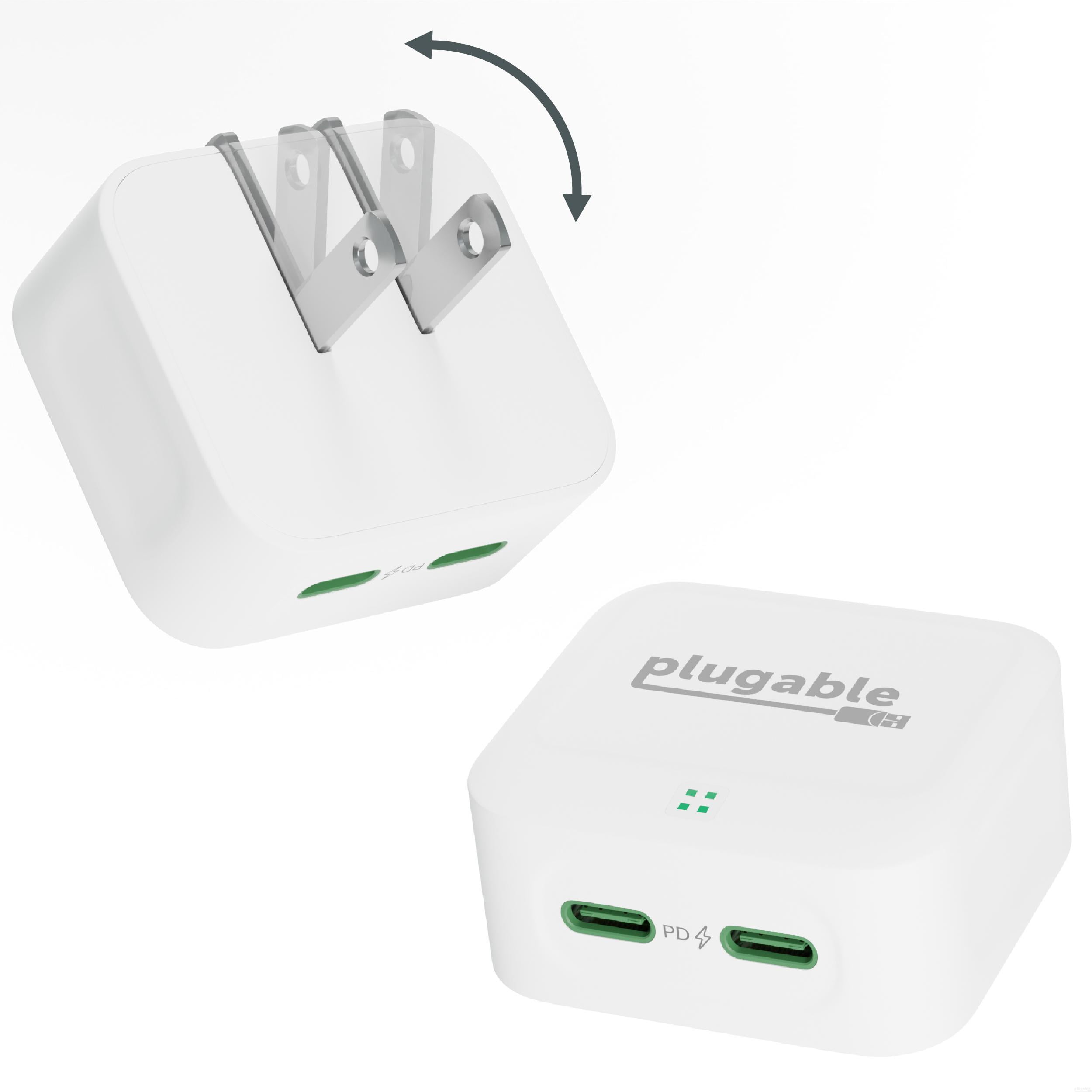 Plugable Dual USB C Charger Block, 40W Foldable 2-Port Fast Charging ...