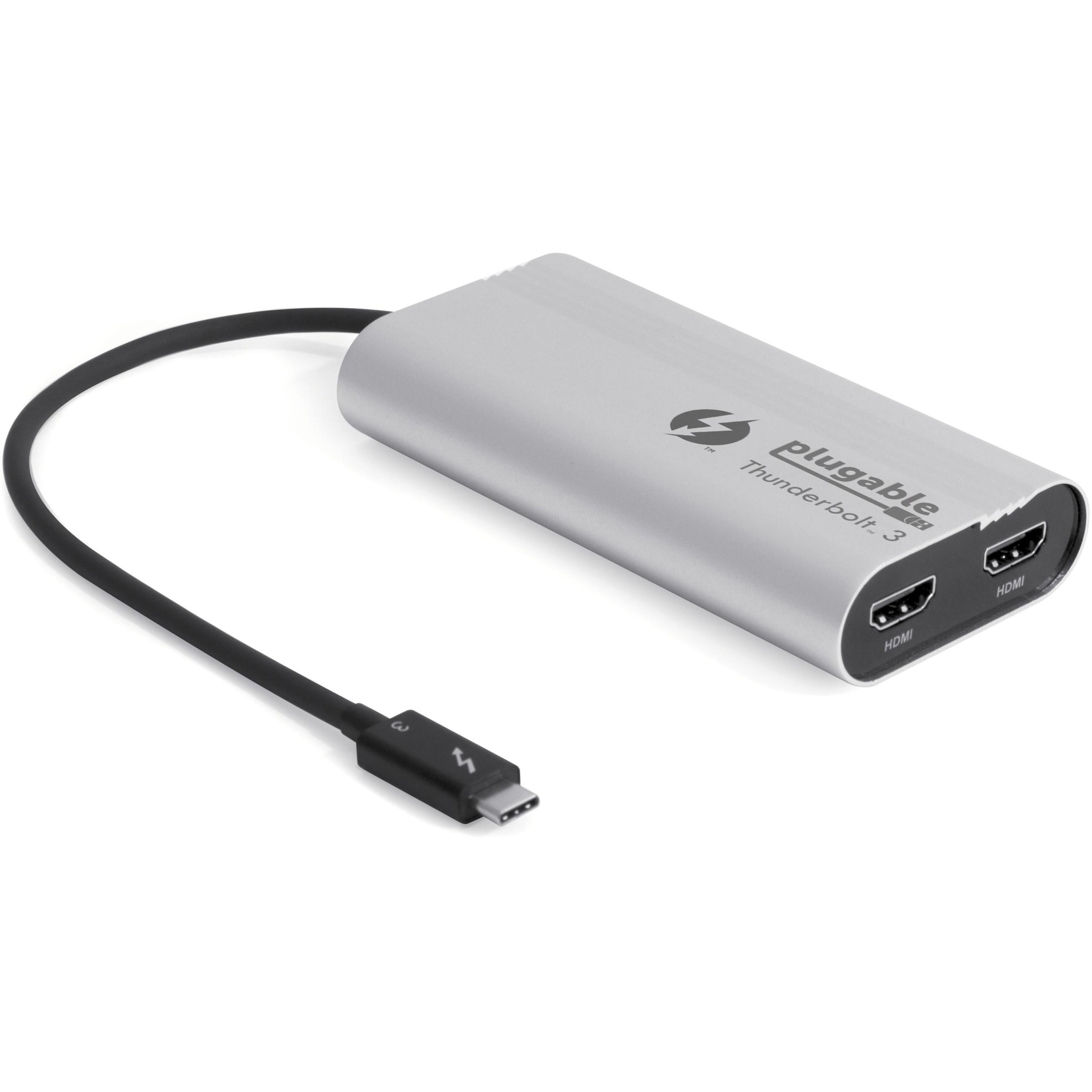 Plugable Thunderbolt 3 to Dual HDMI 2.0 Display Adapter Compatible with MacBook Pro Systems ...