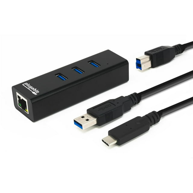 Plugable USB Hub with Ethernet, 3 Port USB 3.0 Bus Powered Hub with ...