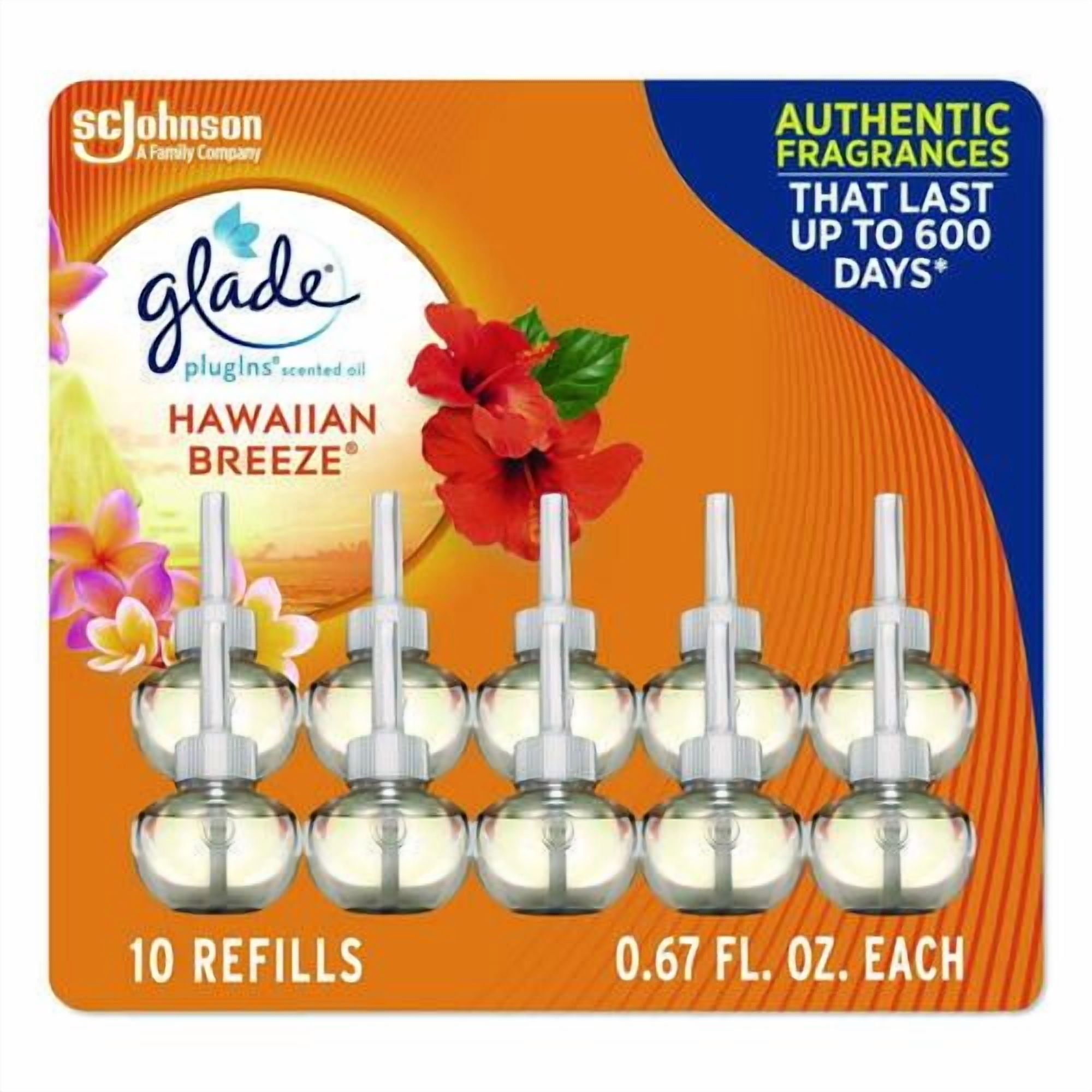 Plugin Scented Oil Refill, Hawaiian Breeze, 0.67 oz, 10/Pack | Bundle ...