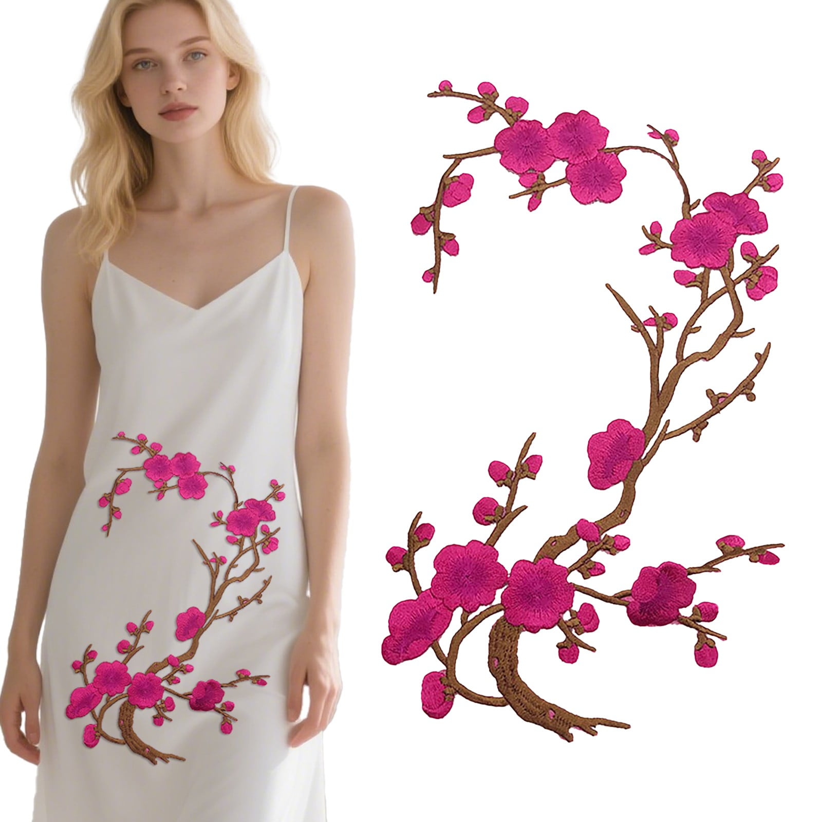 Plum Blossom Embroidery Patch Iron On Sew On Fabric Sticker for ...