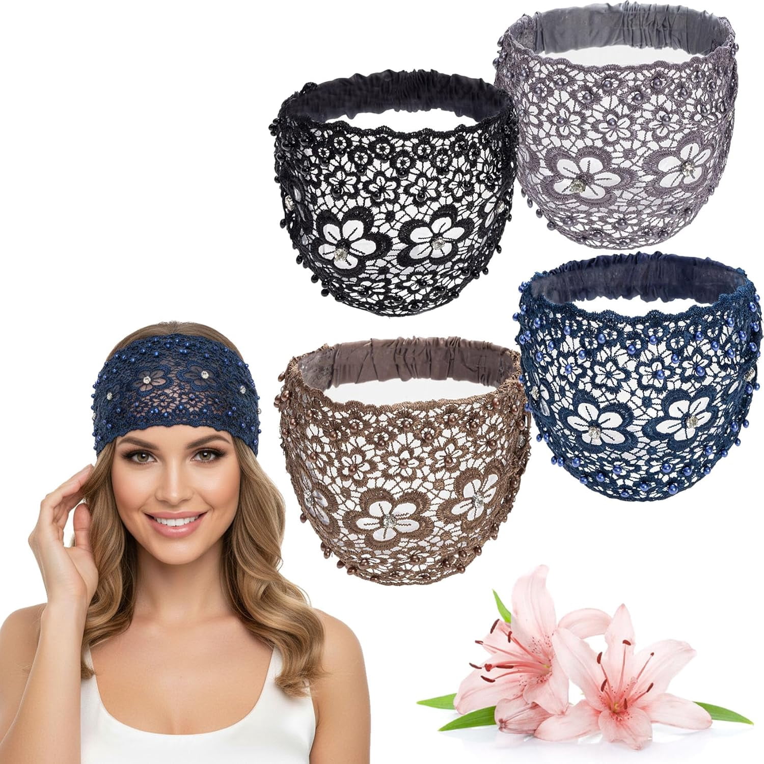 Plum Blossom Hollow Beaded Wide Headband - 2026 New Elegant Plum Blossom Hollow Wide Headband ...