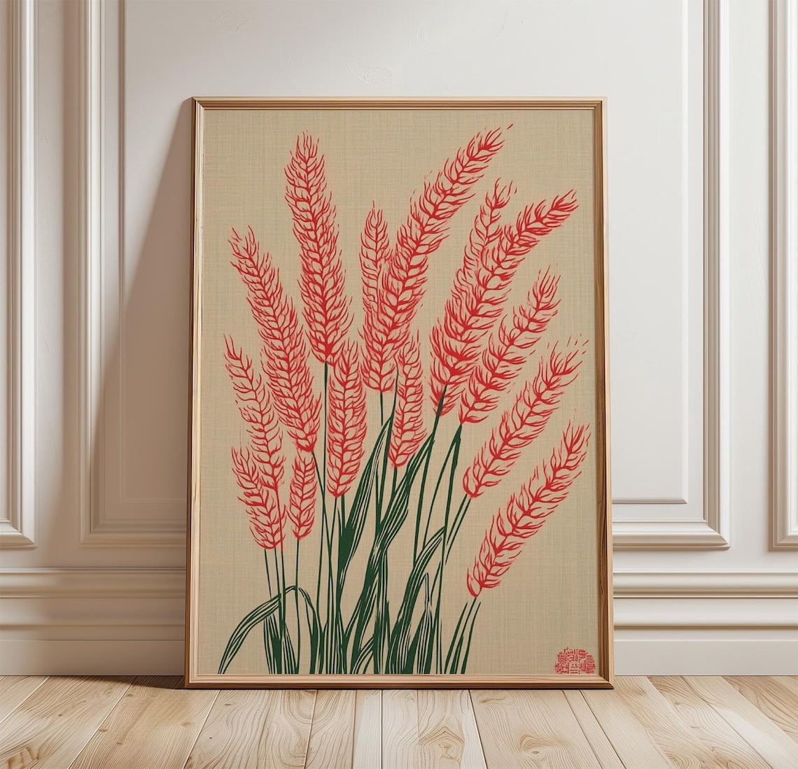 Plum Blossom Japanese Floral Red Flower Branch Minimal Wall Art ...