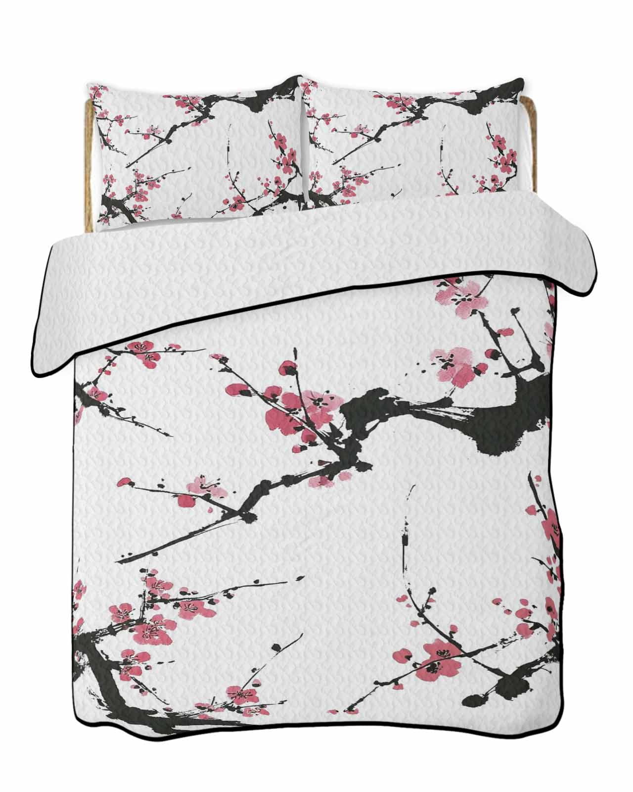 Plum Blossom Quilts Bedding Set Full Size Pink Flower Spring Ink ...