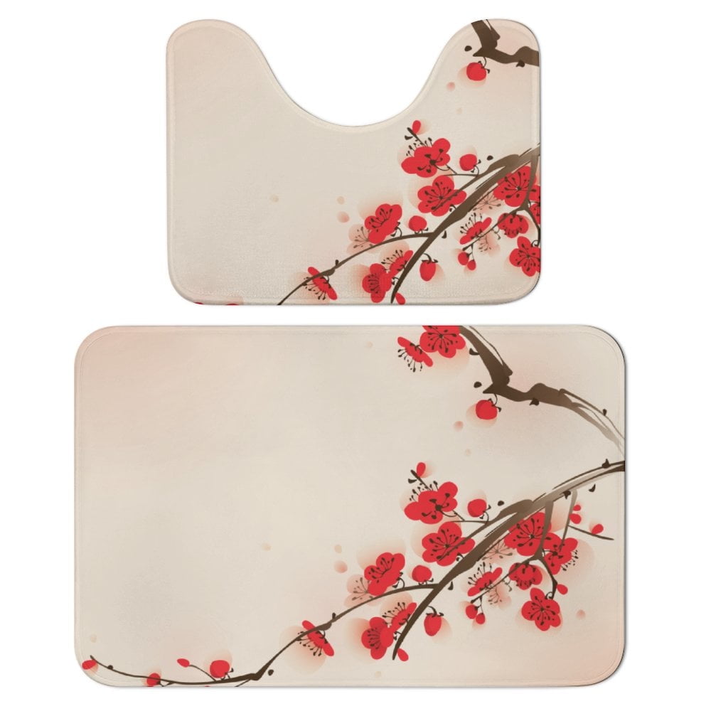 Plum Blossom In Spring Bathroom Rugs Set 2 Pieces, Bathroom Set - Quick ...
