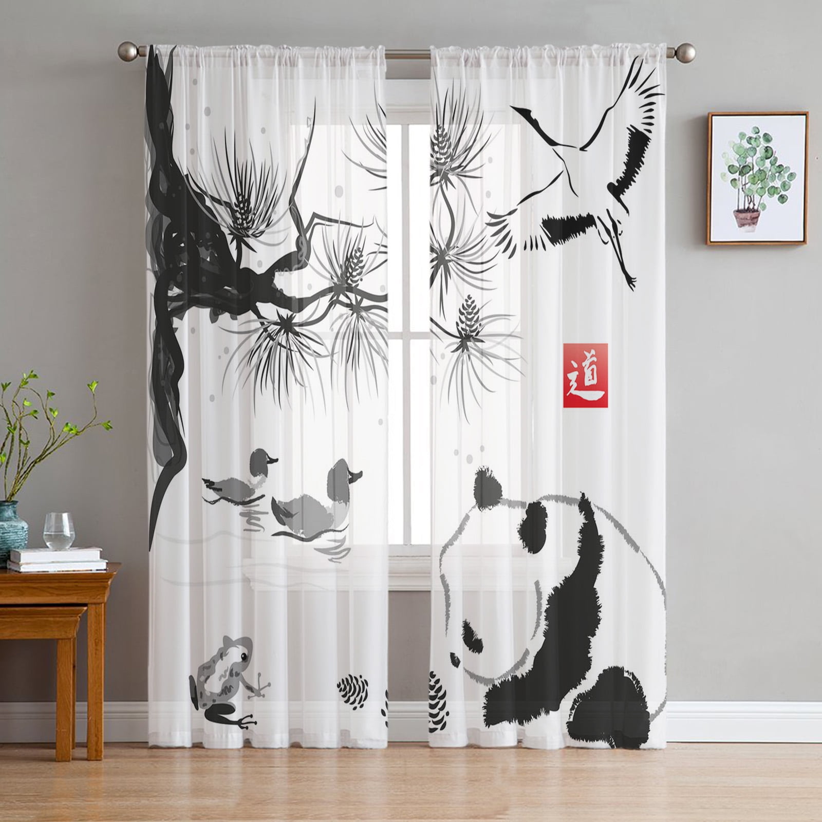 Plum Blossom Trees Flowers House Curtain Window Tulle For Living Room ...