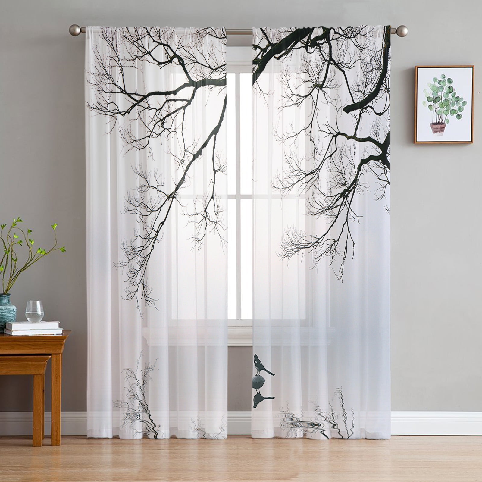 Plum Blossom Trees Flowers House Curtain Window Tulle For Living Room ...