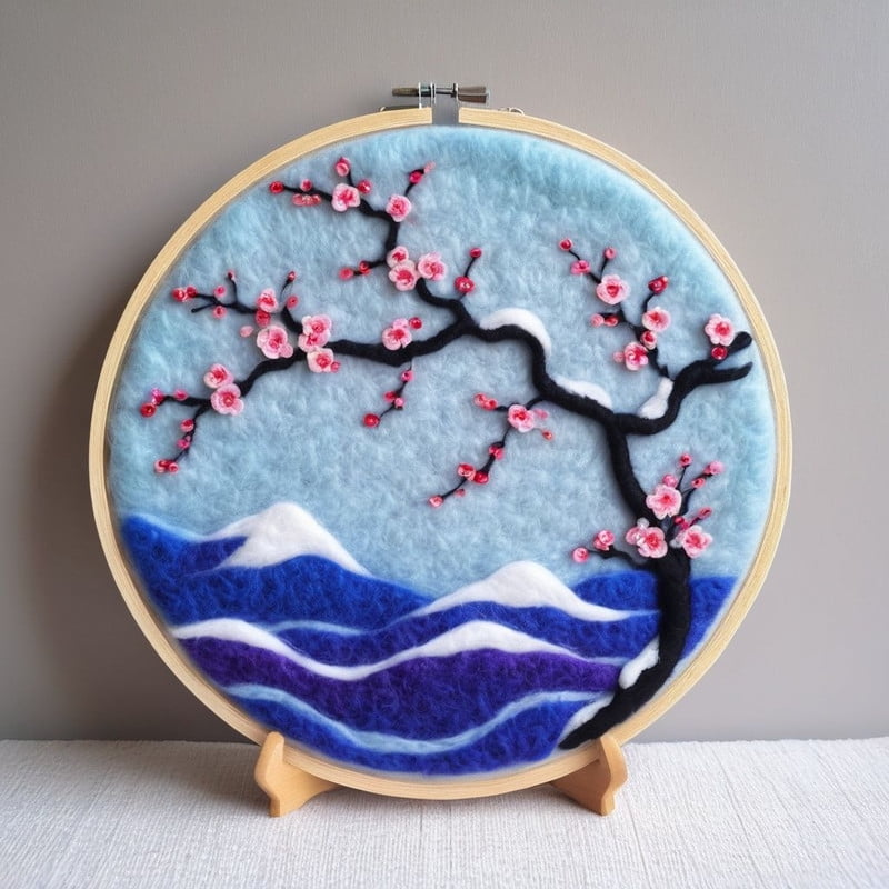 Plum Blossoms Needle Felting Set, Beginner Felt Painting Set, With Wool ...
