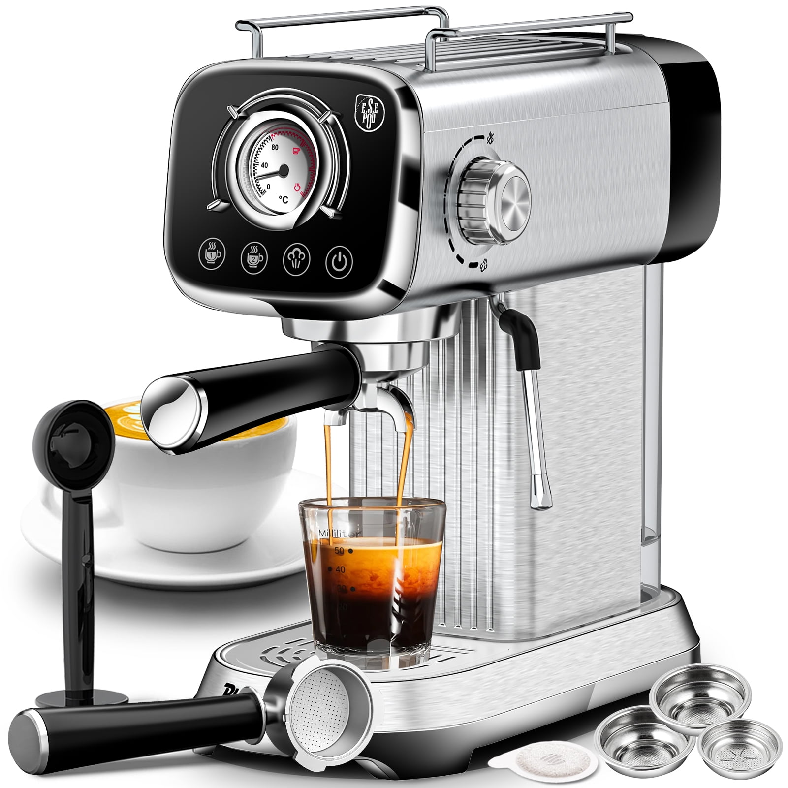 Geek Chef 20 Bar Espresso & Cappuccino Maker with ESE POD Filter, Milk ...
