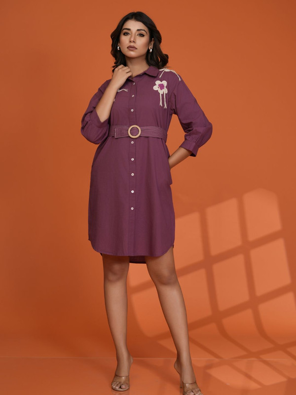 Plum Crochet Flower Patch Mini Dress in Cotton Cambric - Walmart.com
