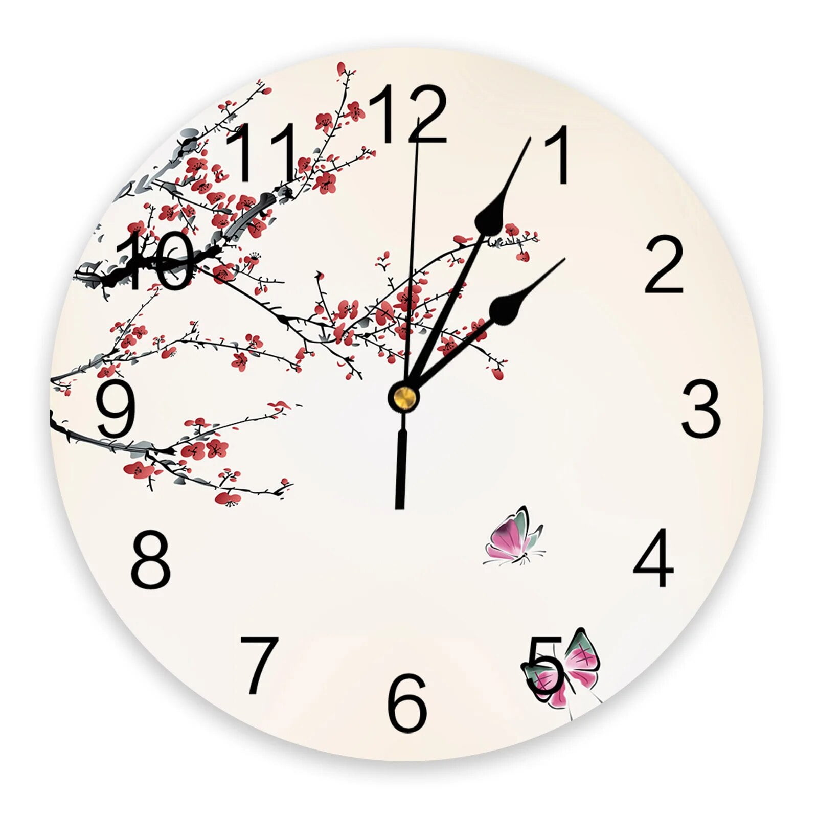 Plum Flower Pink Butterfly Chinese Style Wall Clock Modern Design ...