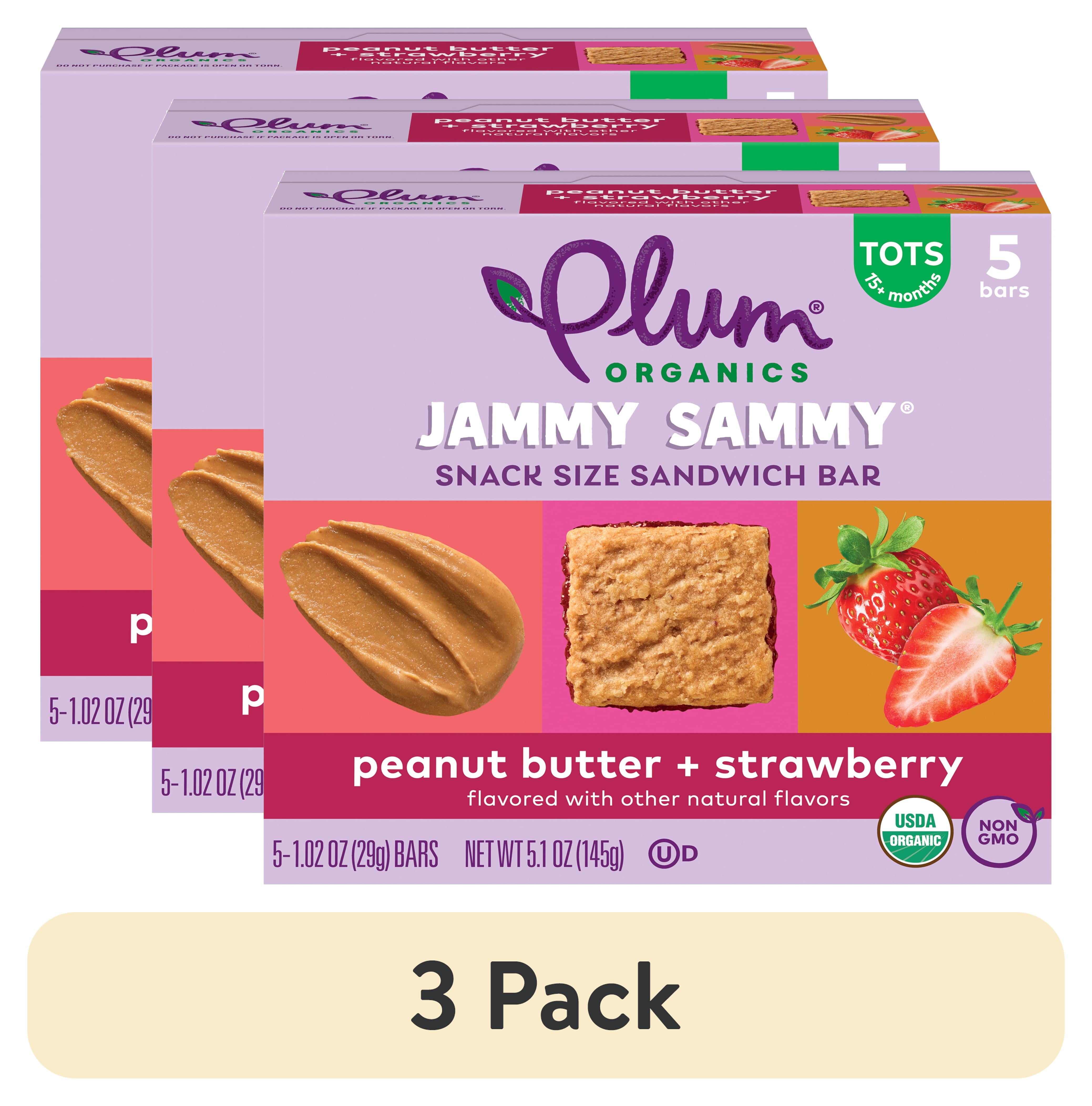 (3 pack) Plum Organics Jammy Sammy Snack Bars, Peanut Butter and ...