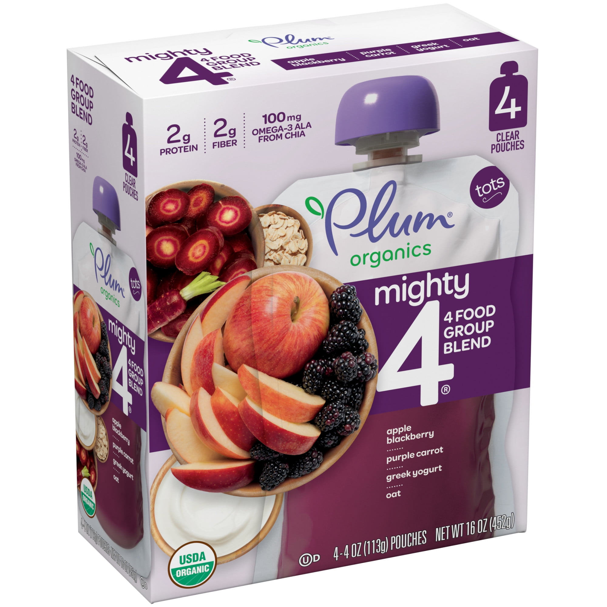 Plum Organics Mighty 4 Blends Apple, Blackberry, Purple Carrot, Greek ...