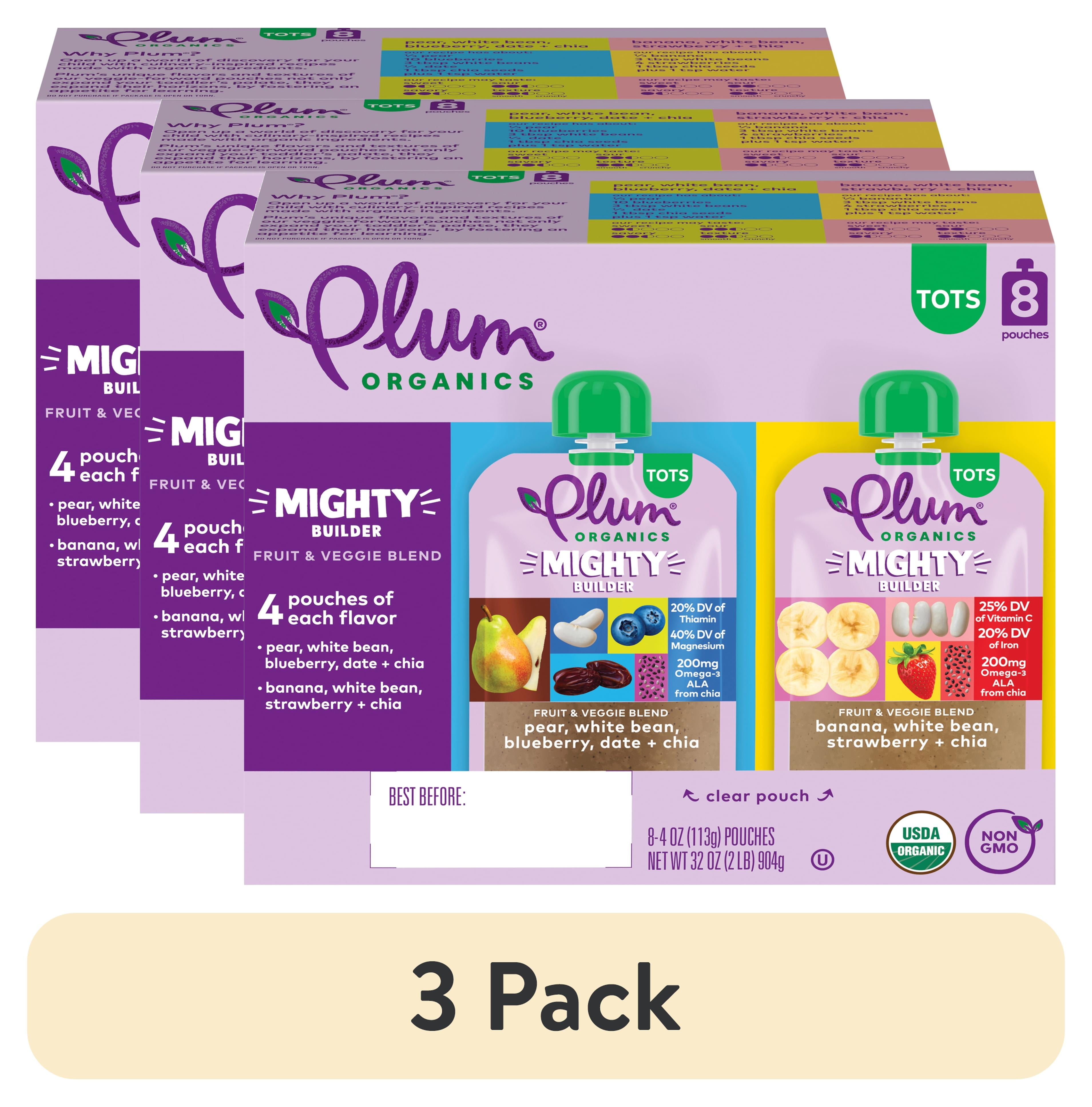 (3 pack) Plum Organics Mighty Builder Toddler Food, Variety Flavors, 4 ...