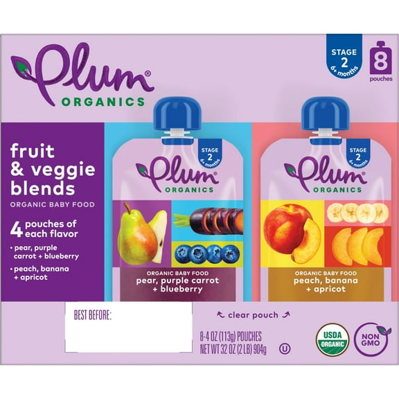 Plum Organics® Stage 2 Fruit & Veggie Blends Organic Baby Food Variety ...