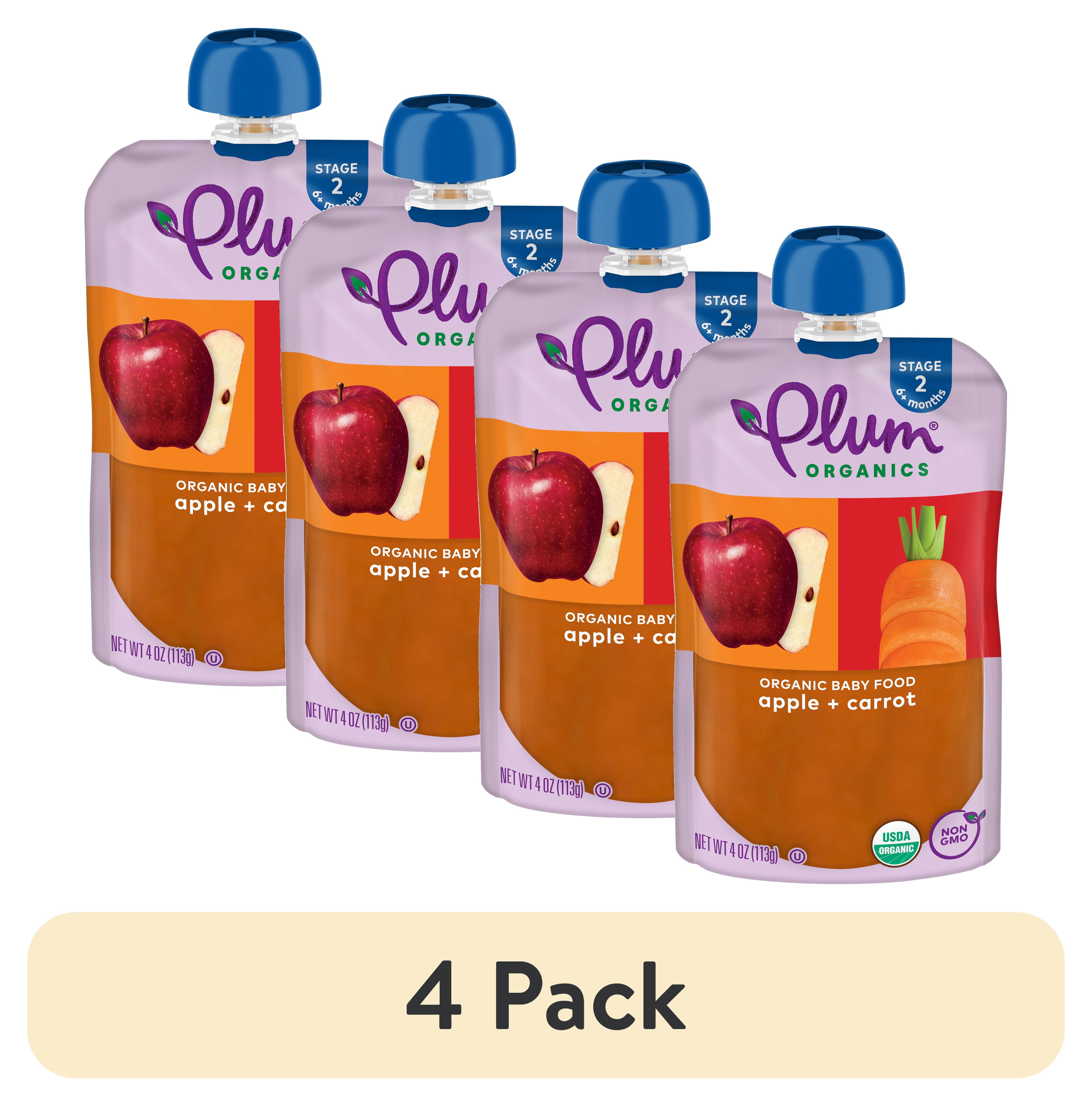 (4 pack) Plum Organics Stage 2 Organic Baby Food Pouch, Apple and ...