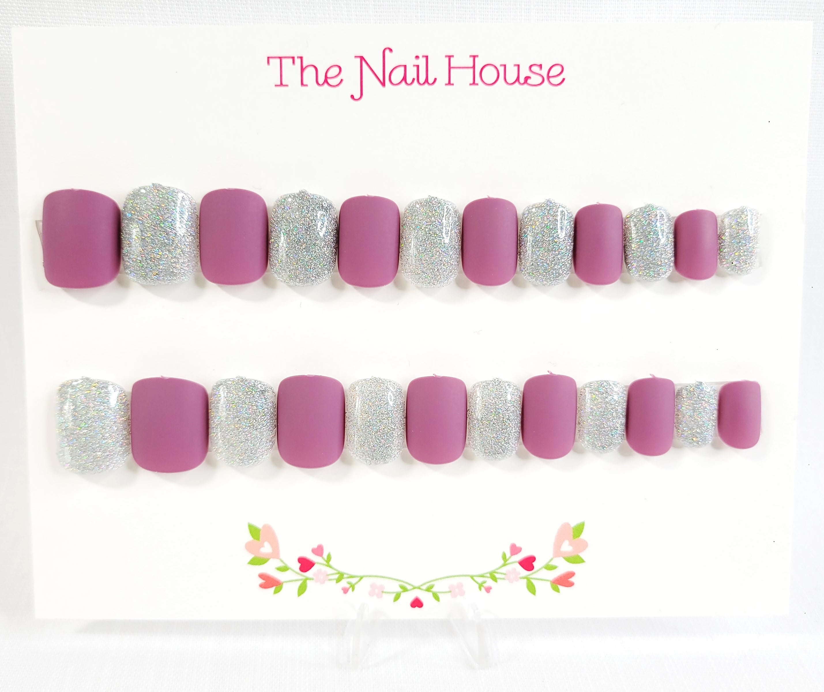Plum Sparkle Matte Squoval Press-On Nails By The Nail House NH - 24 ...