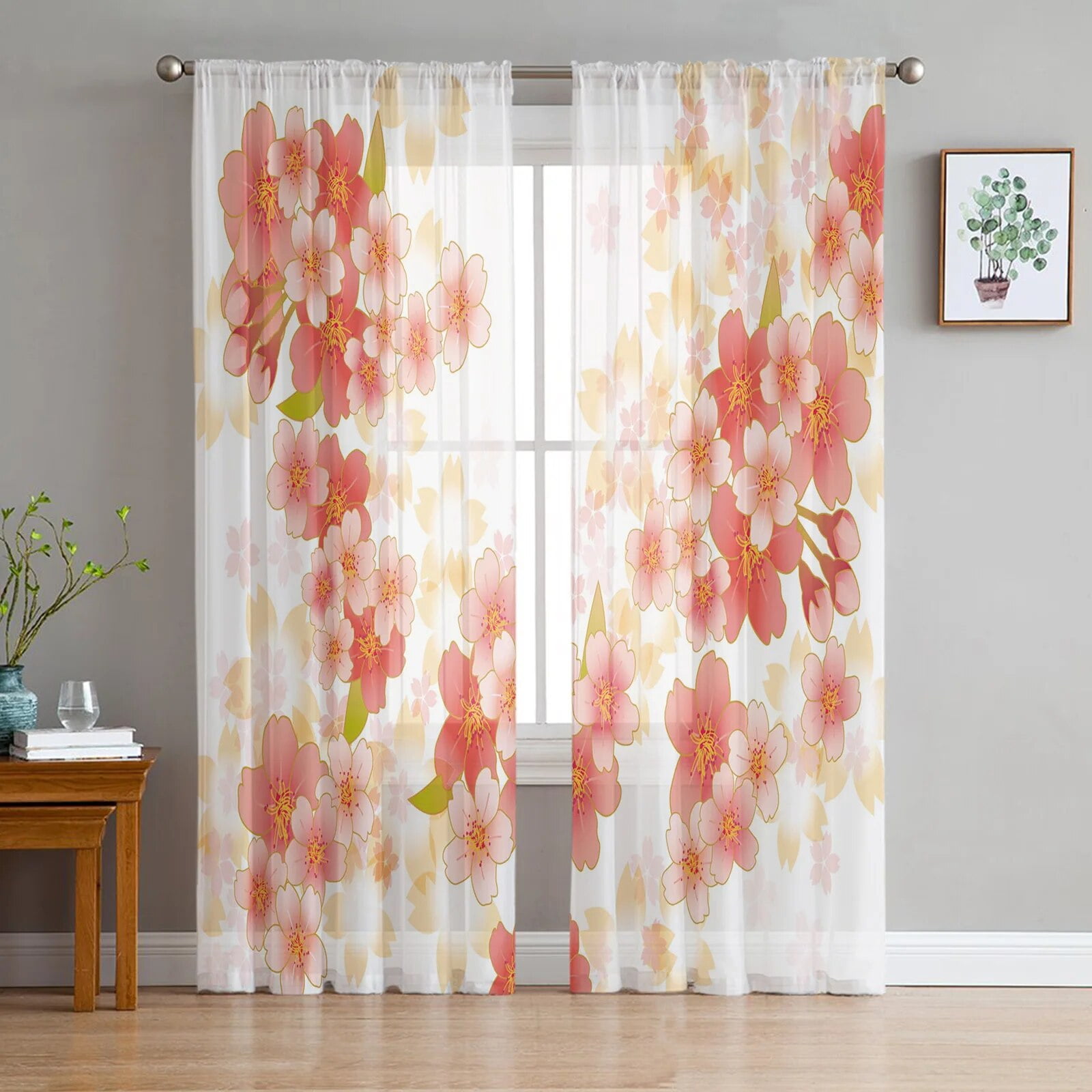 Plum Tree Branch Brown Pink Modern Tulle Curtains for Living Room ...