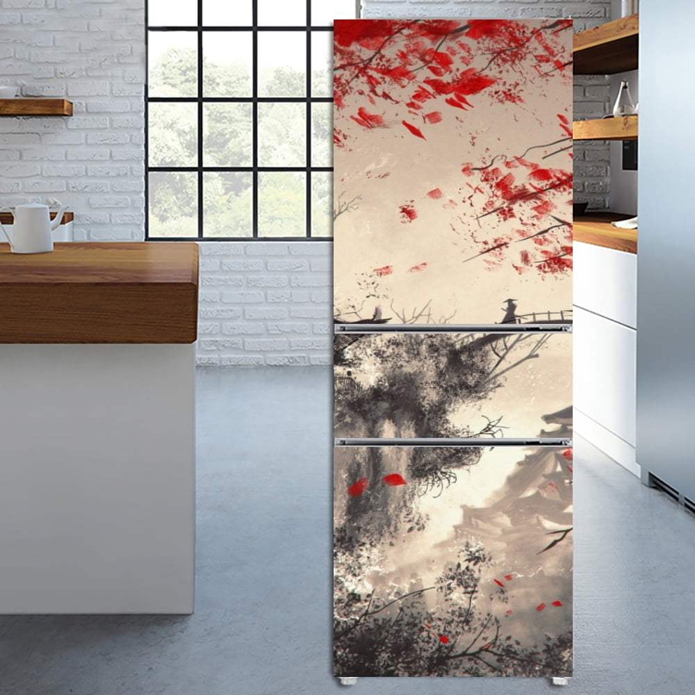 Plum bossom pattern self-adhesive refrigerator sticker decorative ...