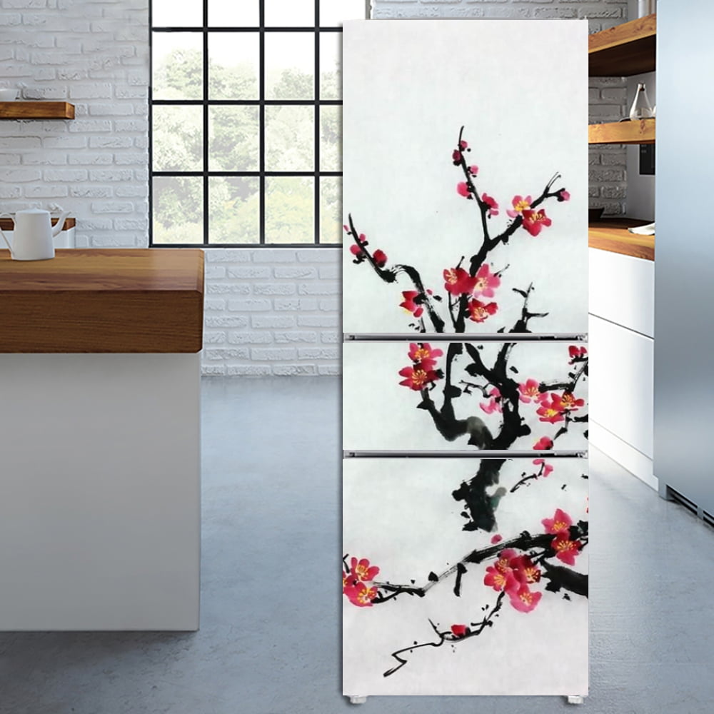 Plum bossom pattern self-adhesive refrigerator sticker decorative ...