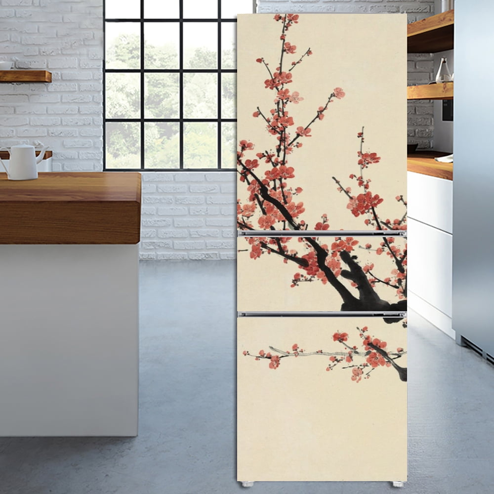 Plum bossom pattern self-adhesive refrigerator sticker decorative ...