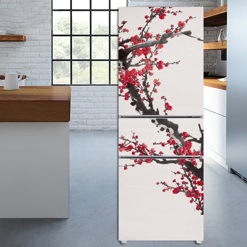 Plum bossom pattern self-adhesive refrigerator sticker decorative ...