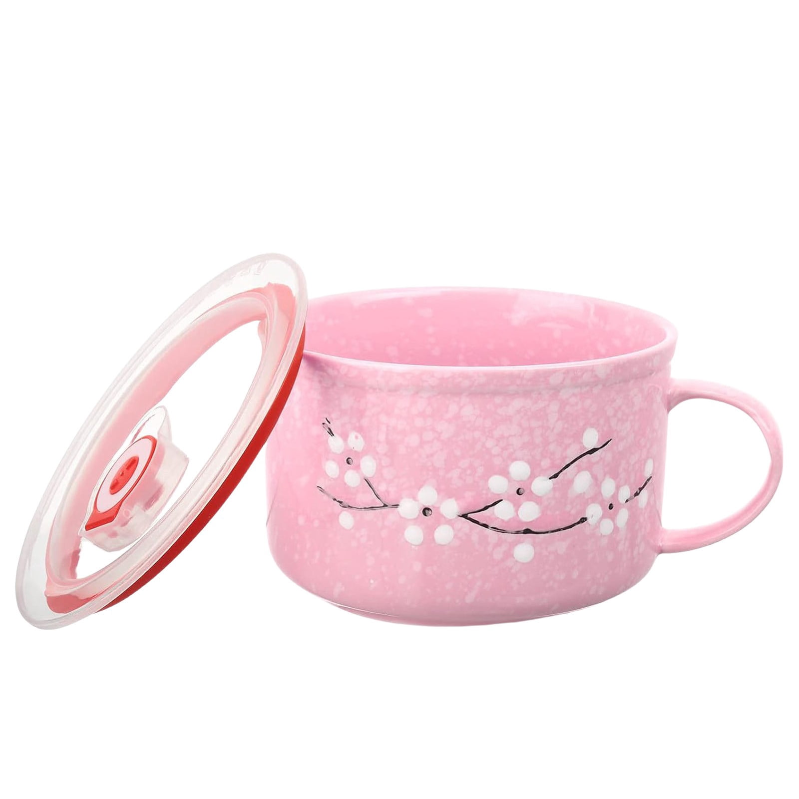 Plum cup bowl B1 Pcs Ceramic Bowl With Lid And Handle Heat Preservation ...