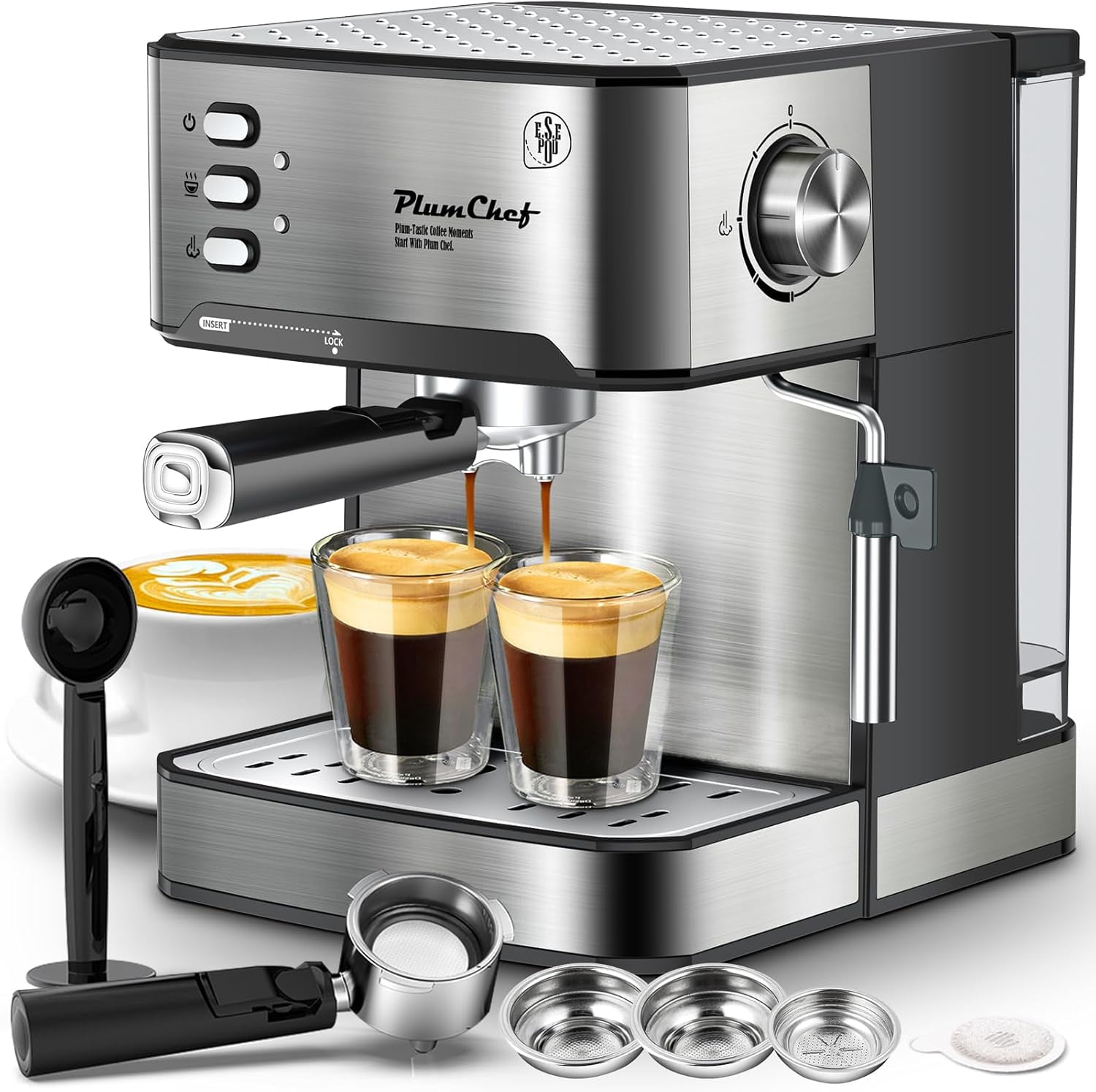 PlumChef Espresso Machine 20 Bar Professional Compact Homehold Coffee Espresso Maker with Milk ...