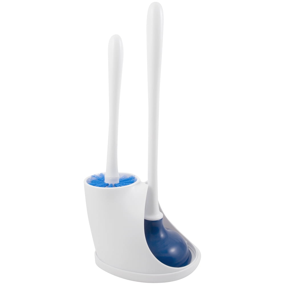 Plumb Craft Toilet Plunger/Brush Combo w/ Caddy, White/Blue (3 Pack ...