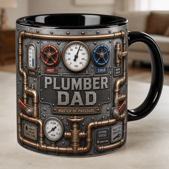 Plumber Dad Accent Mug, Father’s Day Coffee Mug with Valves, Pressure ...