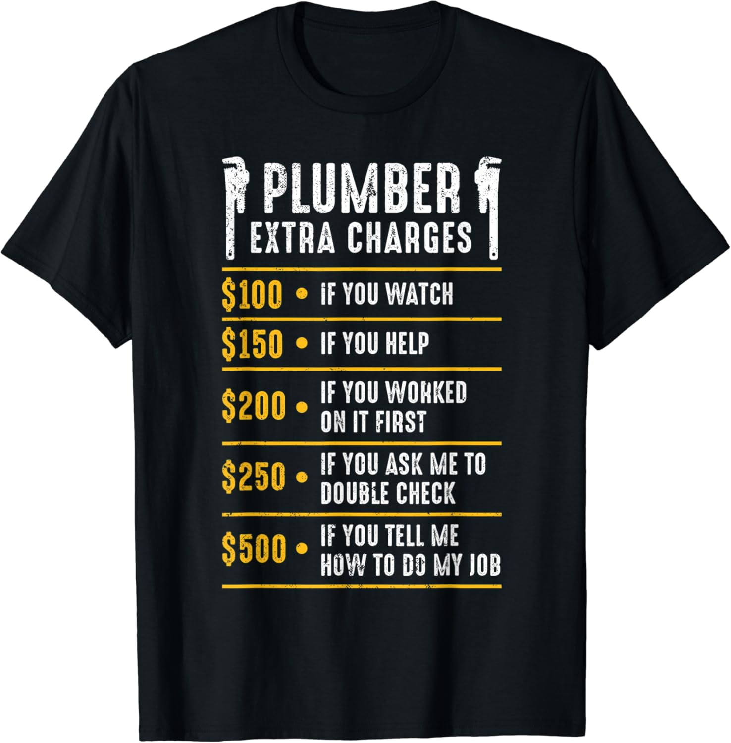 Plumber extra Charges Rate Tradesman plumbing Pipefitter T-Shirt ...