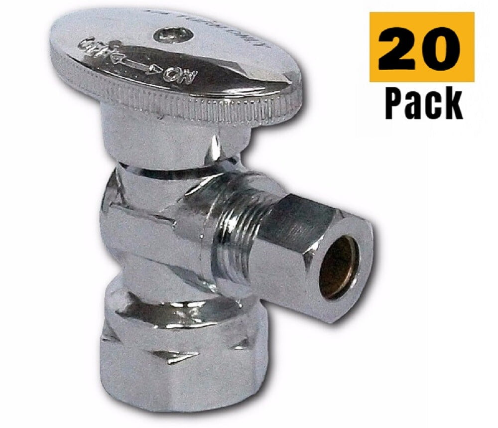 Plumbing Lot Pack 20 pcs 1/4 Turn Brass Angle Stop VALVES 3/8" OD Comp ...