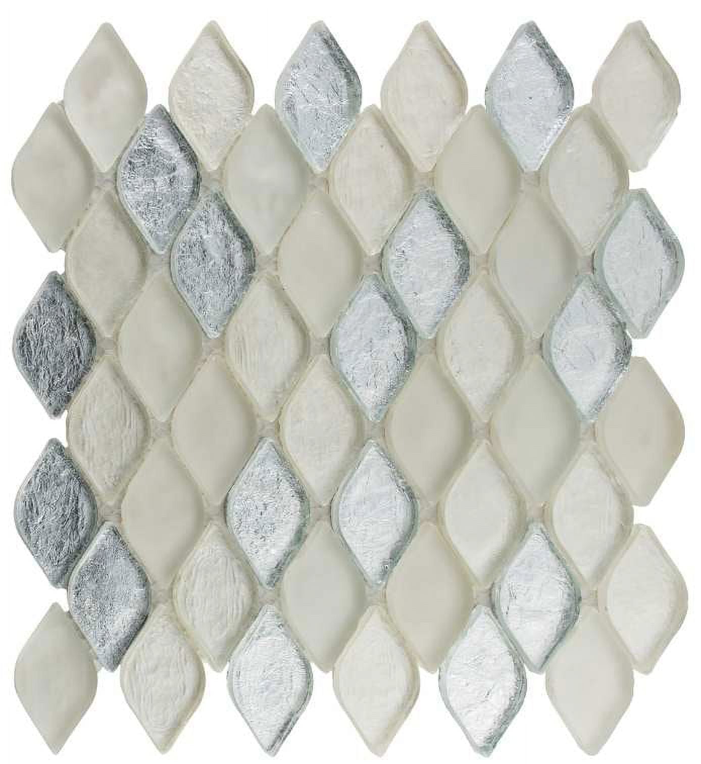 Plume Crème White 2-in. x 1-in. Novelty Marble Look Glossy Glass Mosaic ...