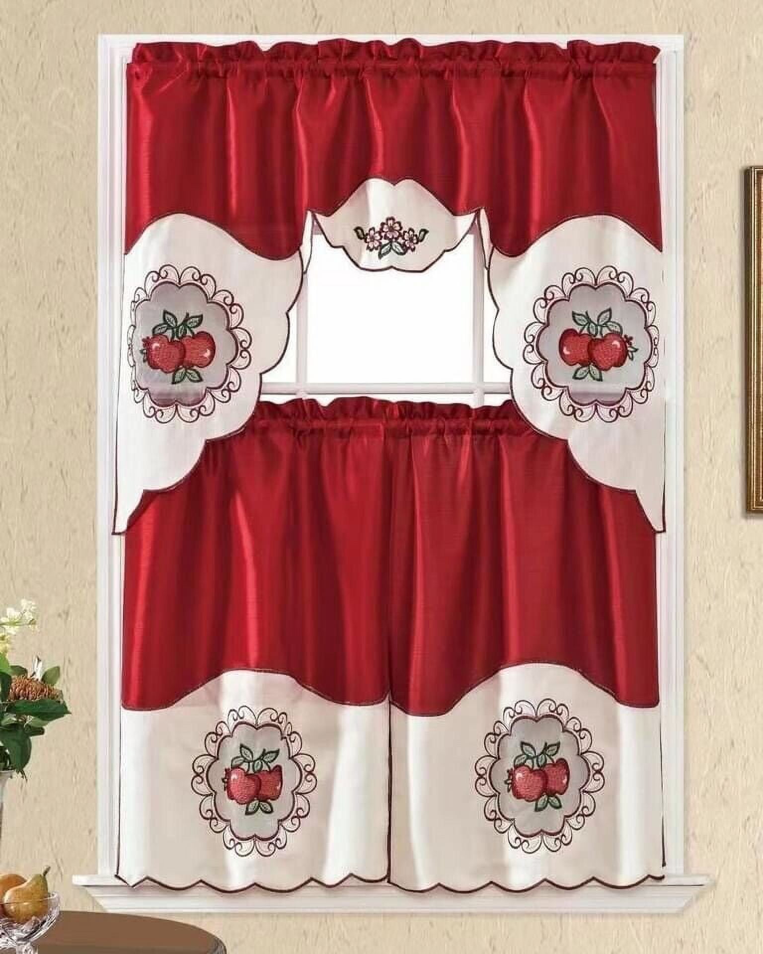 Plume D' Home 3pc Kitchen Curtain Set 2 panels 36"L × 30"W + 1 Valance ...